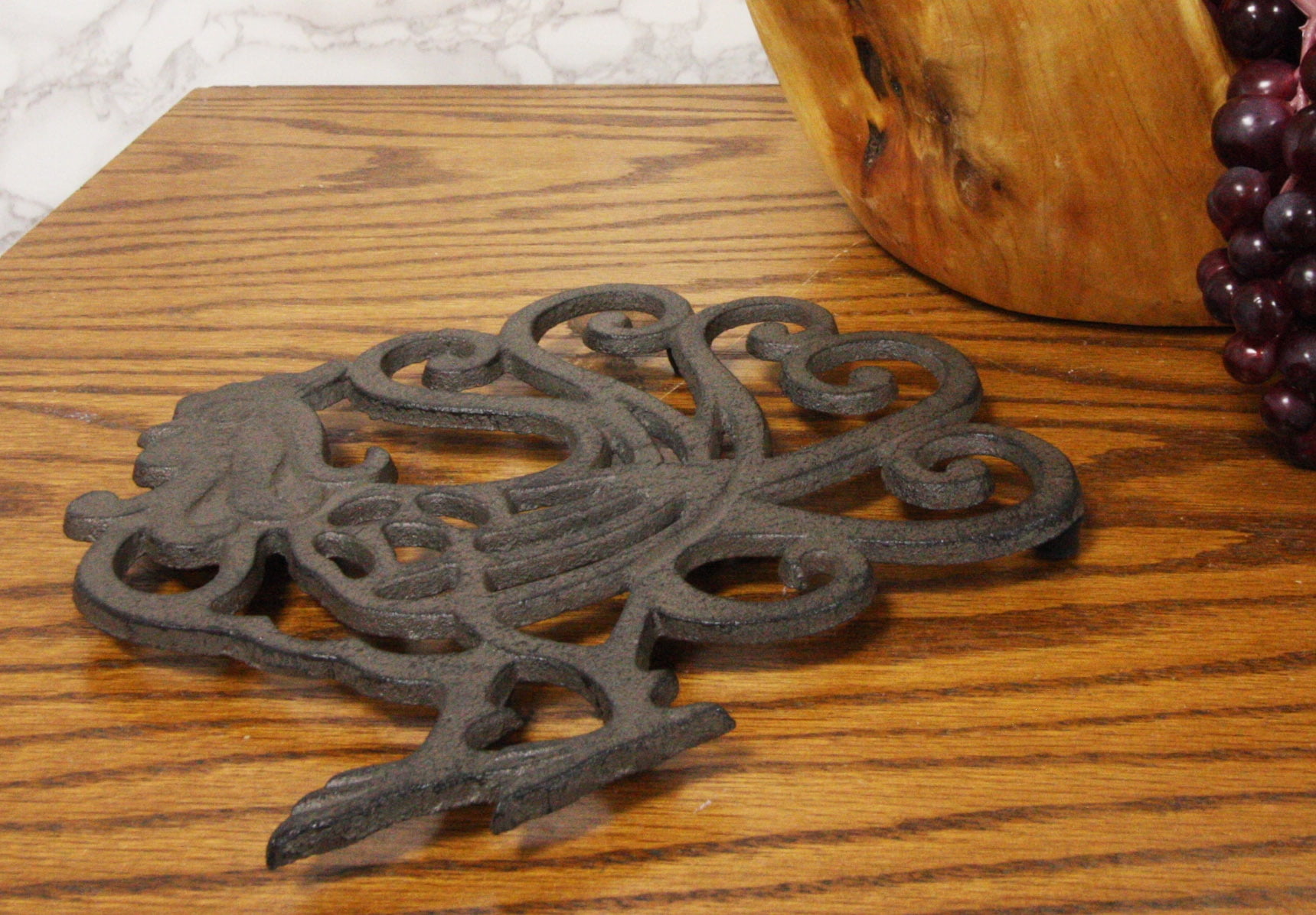 8.75" Wide Country Farm Rooster Chicken Cast Iron Trivet With Lace ...