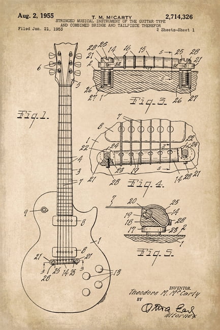 Gibson Les Paul Guitar Invention Patent Art Poster Print - Walmart.com