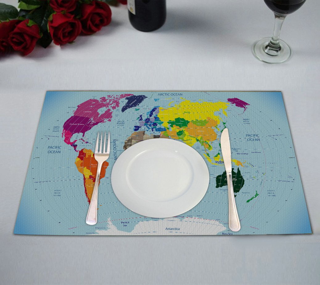 GCKG Global Earth Map Placemat, High Detailed World Map with Time Zone ...