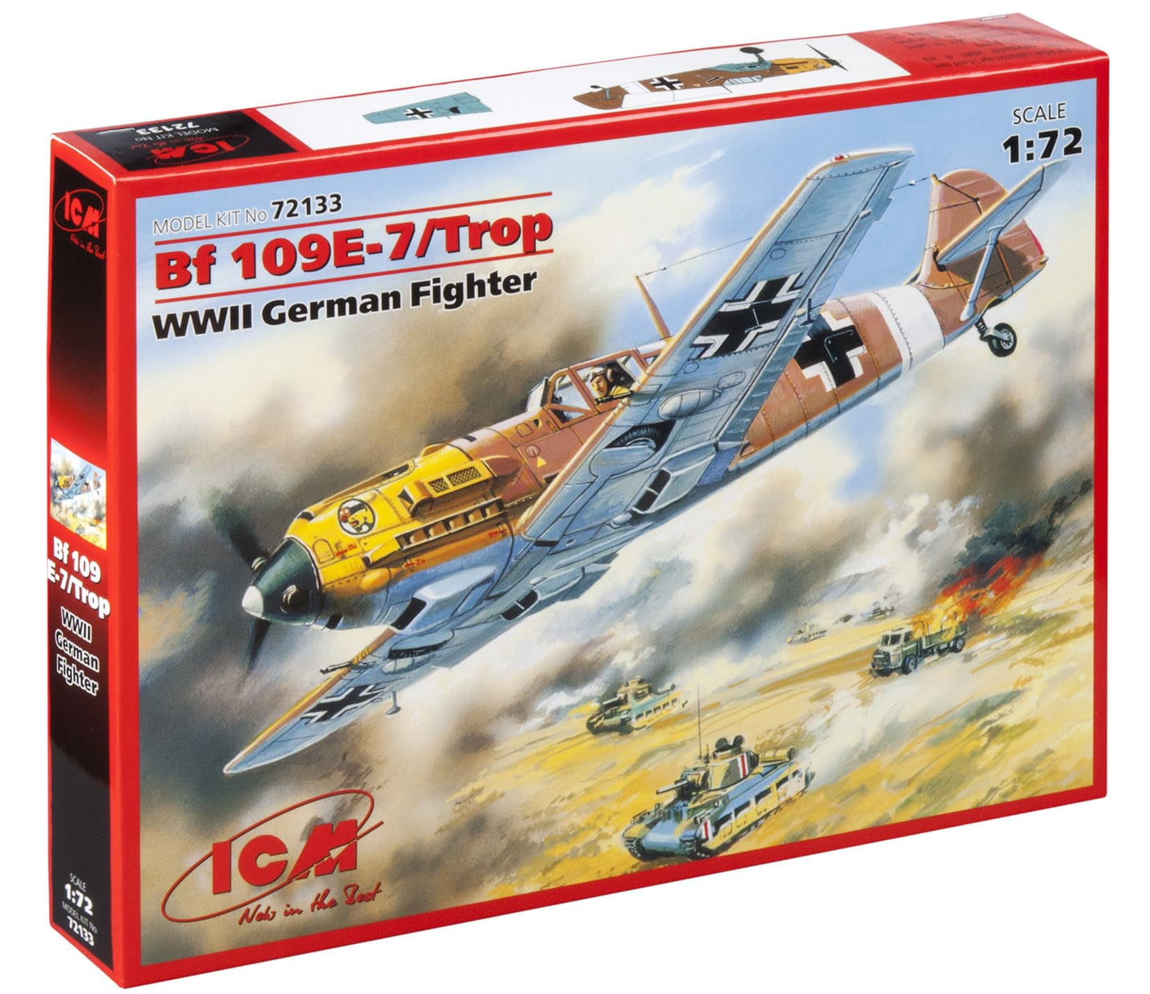 Kit de construcción ICM Models Bf 109E-7/Trop a escala 1/72 con 43 ...