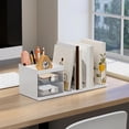 Desktop Book Organizer, Desk Storage Organizer with Clear Drawers and ...
