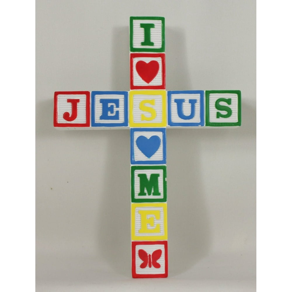 Wall Cross Jesus Loves Me Blocks Primary Colors