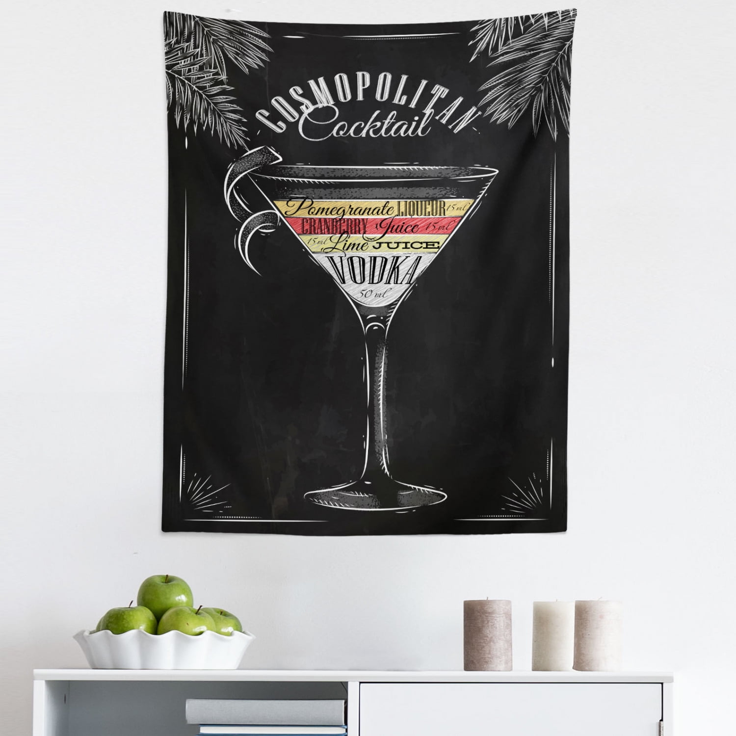Alcohol Tapestry, Vintage Style Cosmopolitan Cocktail and Recipe Chalk ...