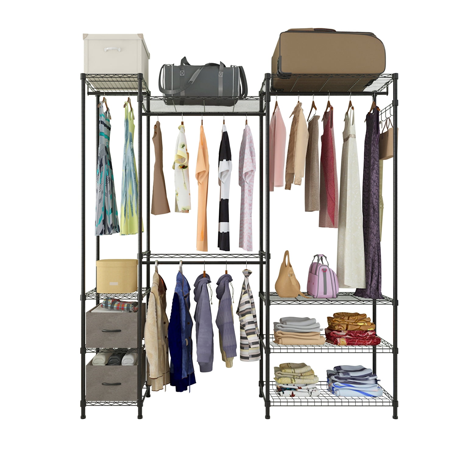 iRerts Portable Clothes Rack with Shelves, Garment Rack Heavy Duty ...
