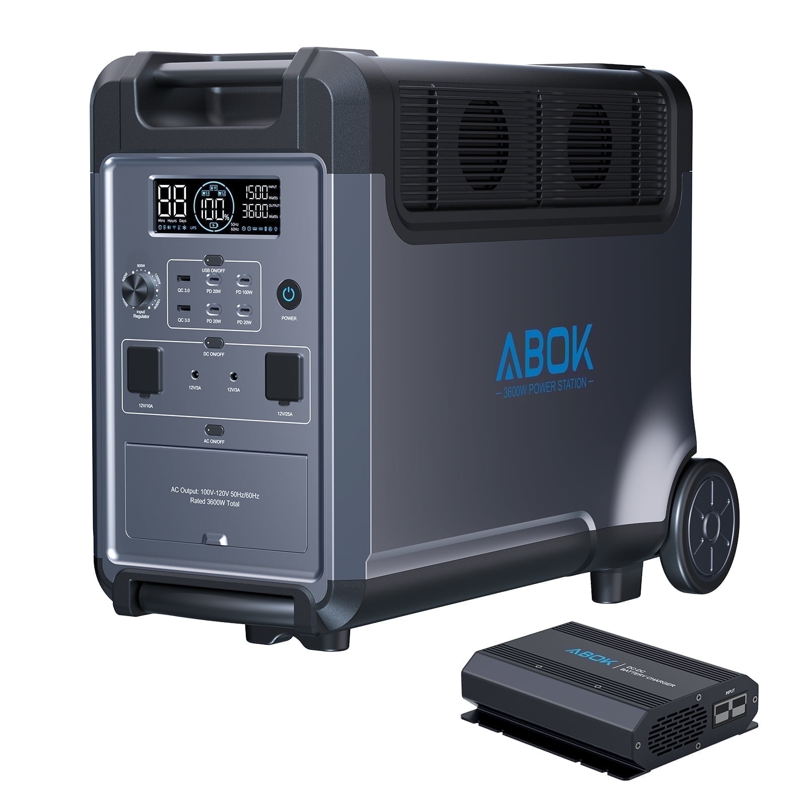 ABOK Ark3600 Solar Generator With DC-DC 500W Alternator Charger, 3840Wh ...