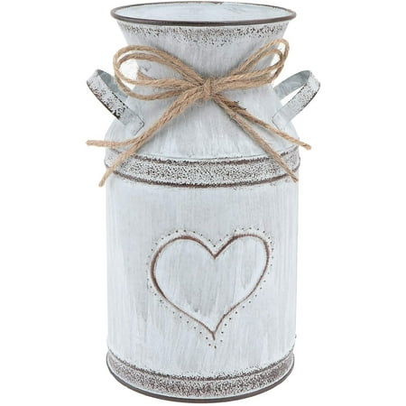 Metal Jug Vase White Country Vase Decorative Metal Vase Rustic Flower ...