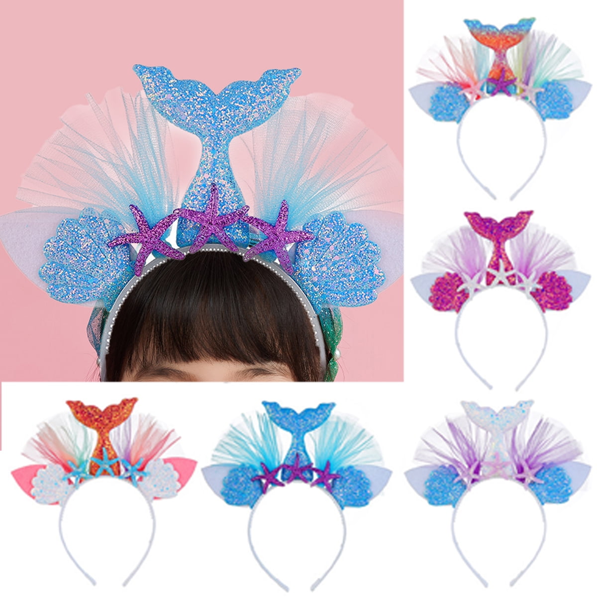 Travelwant 3Pcs/Set Mermaid Tail Headband Starfish Tulle Hairbands ...