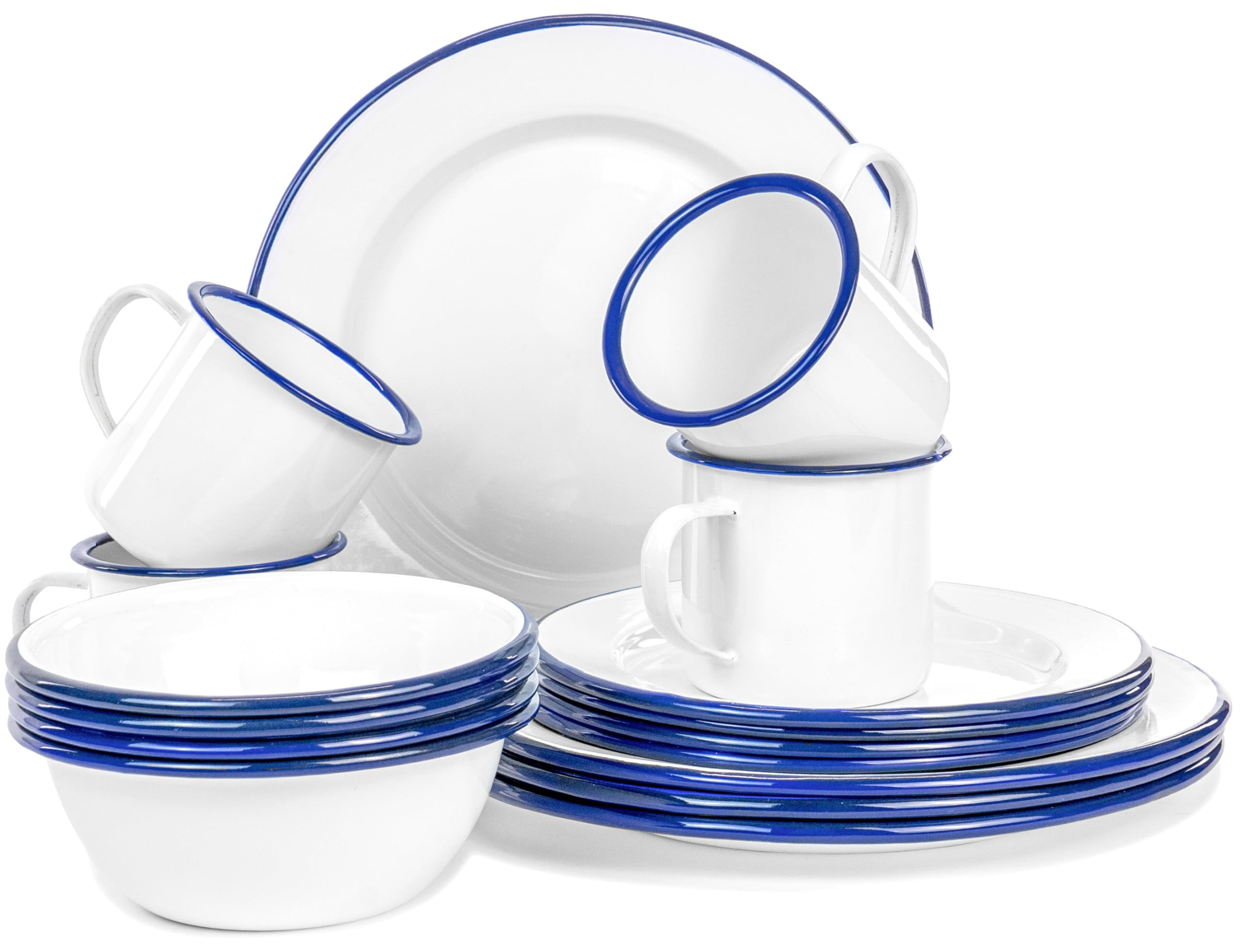 Red Co. 16-Piece Enamelware Metal Dinnerware Set for 4, Solid White ...