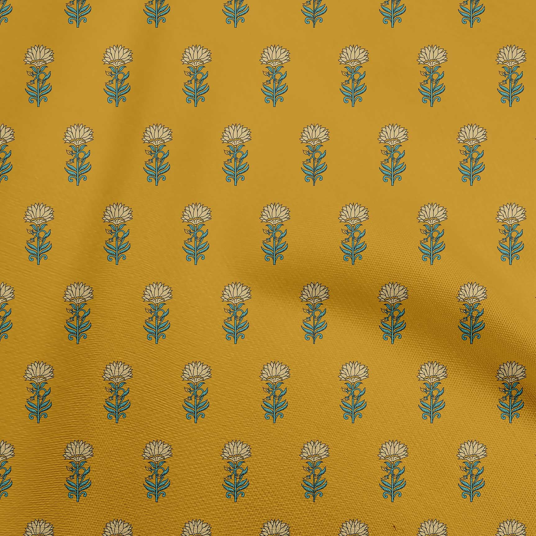 oneOone Silk Tabby Gamboge Yellow Fabric Florals Sewing Material Print ...