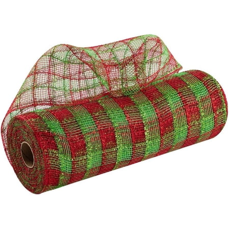 Plaid Checkered Christmas Deco Mesh - 10 1/2" x 10 Yards, Red, Lime ...