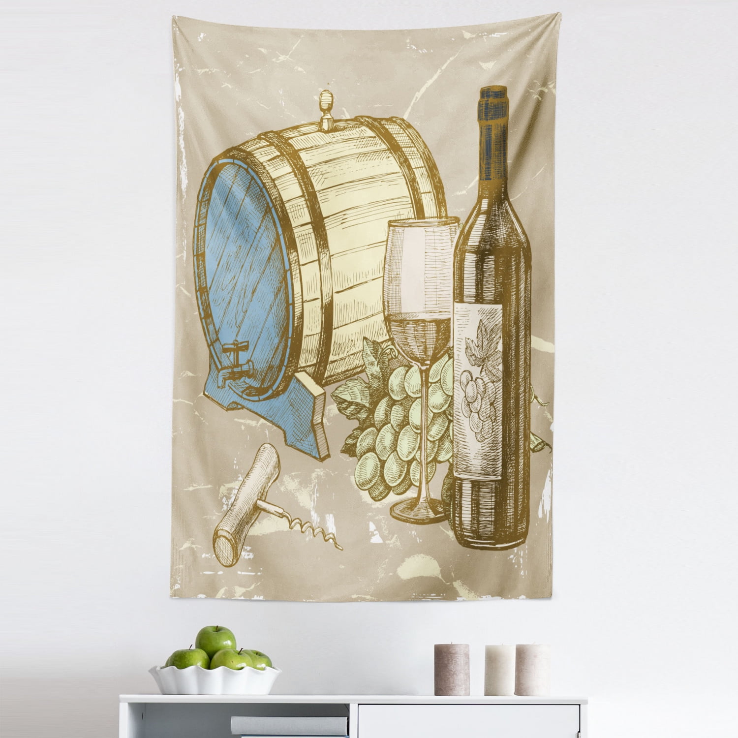 Wine Tapestry, Vintage Hand Drawn Style IIlustration of Wine Cask ...