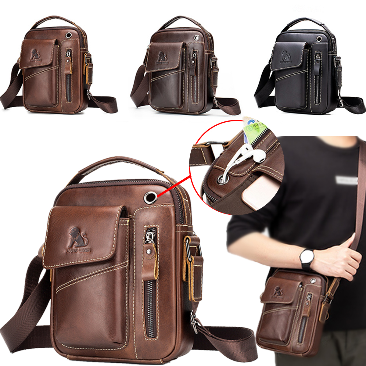 KUDOSALE Business Men Genuine Leather Cowhide Leather Shoulder KUDOSALE Business Men Genuine Leather Cowhide Leather Shoulder