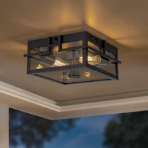 C Cattleya 2-Light Black Motion Sensor Dusk to Dawn Outdoor Flush Mount ...