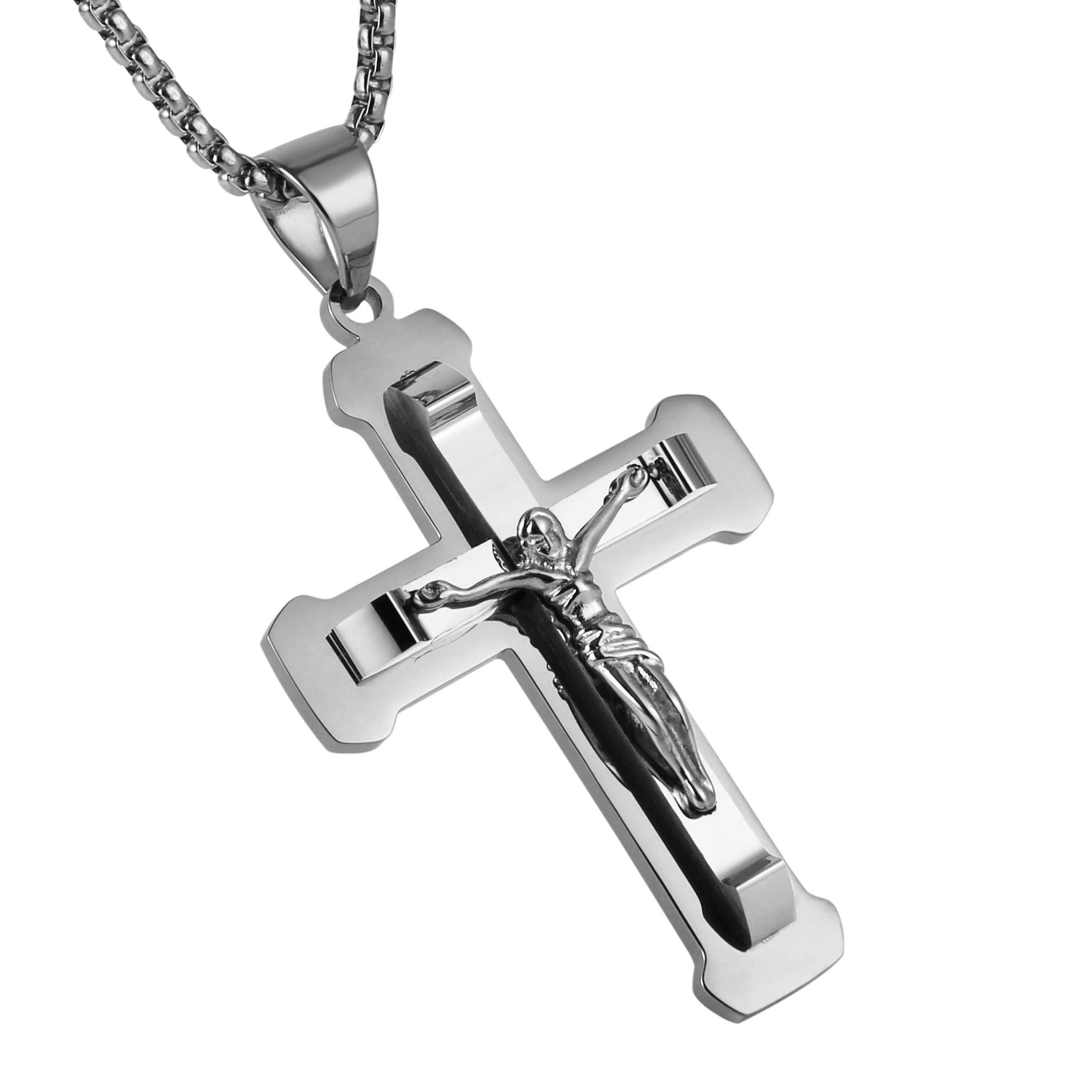 HZMAN Men's Jesus Stainless Steel Pendant Necklace Cross, 22 + 2 Inch ...
