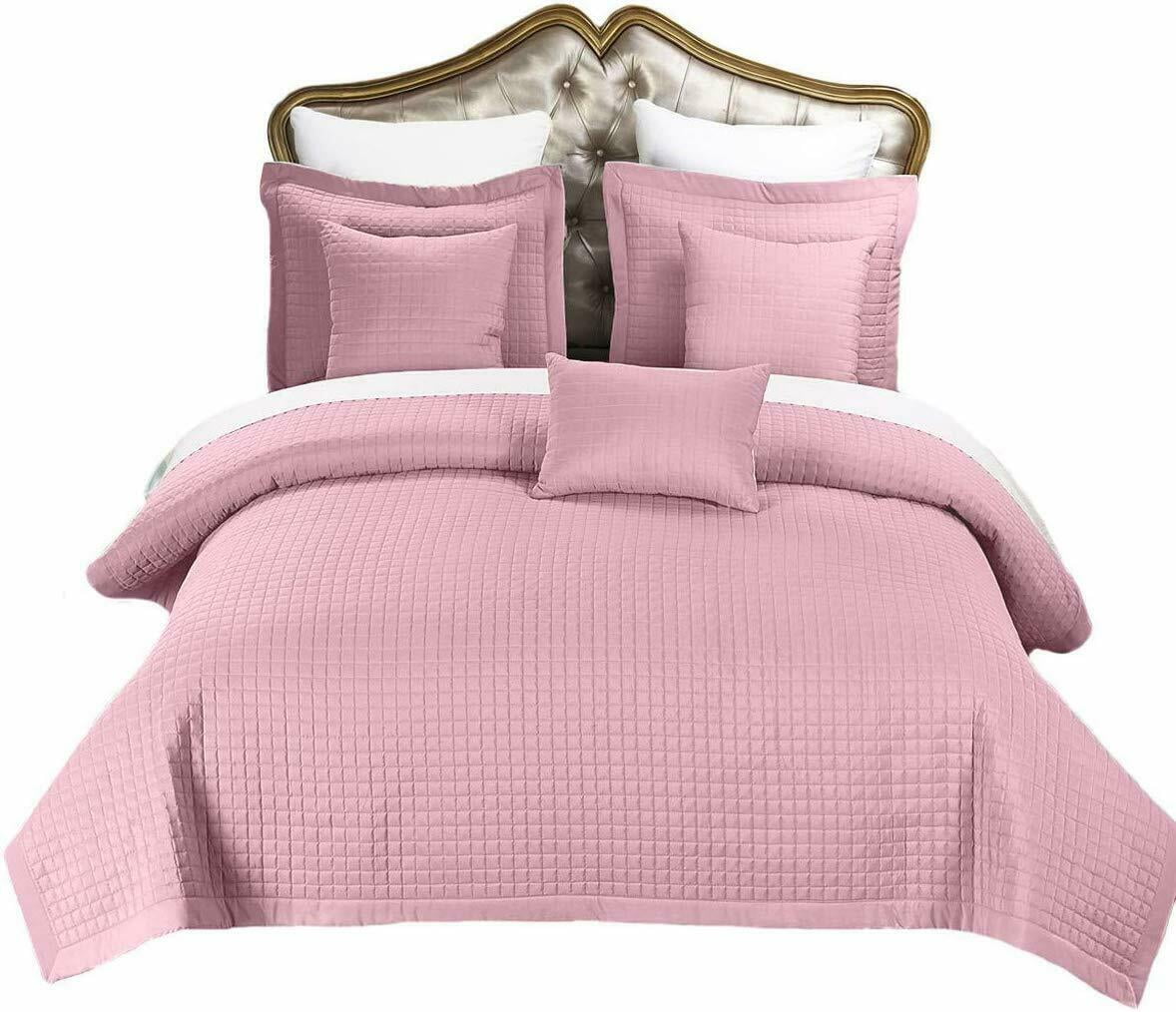 Pink Checkered 3 Piece Coverlet Set Wrinkle-Free Reversible All Season ...