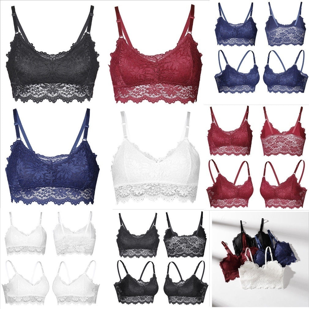 Floral Lace Halter Bralette Lined Bra No Pad Crop Top V Neck Black ...