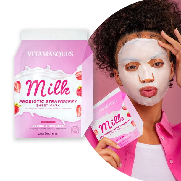 Vitamasques Vegan Probiotic Strawberry Milk Mask, Moisturizing, One ...