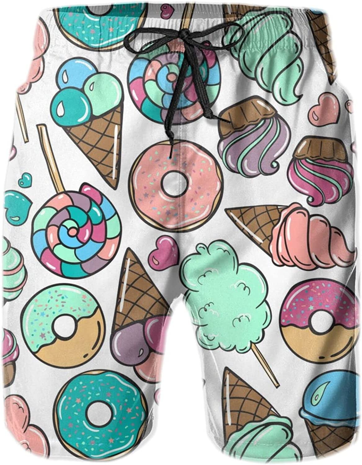 Men's Cartoon Donut ice Cream Swim Trunks Quick Dry Swim Shorts Print ...