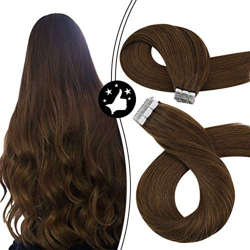 Moresoo Brown Hair Extensions Tape in Human Hair Extensions 20 Inch ...
