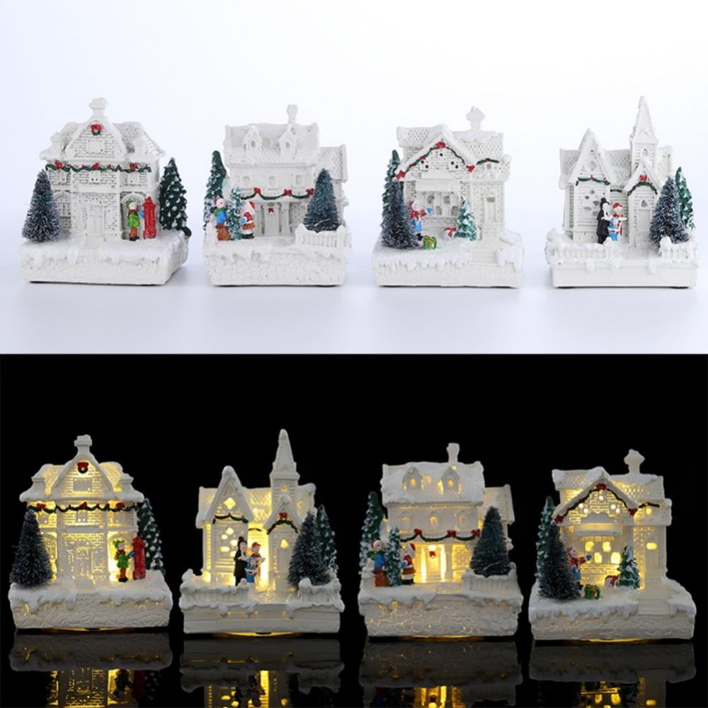 Resin Christmas Scene Village Houses Town with Warm White LED Light ...