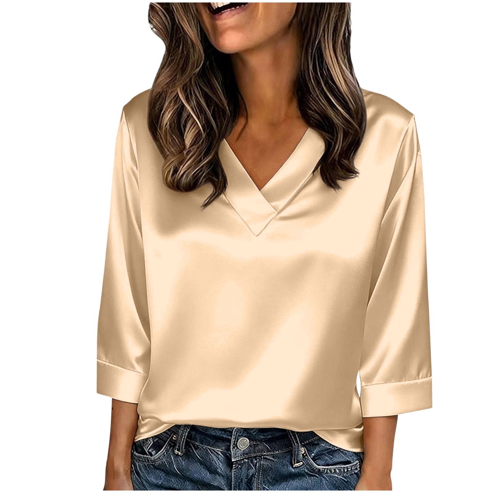 Click here for Blvb Satin Blouses For Women Silky Shirts V Neck 3... prices