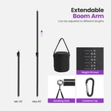 LS Photography 1-Pack 55" Boom Arm with Dual Double U Clamp, Mount with ...