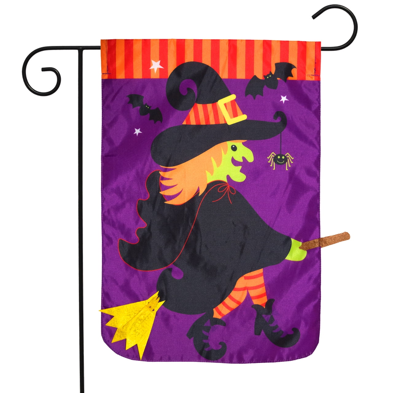 Flying Witch Halloween Applique Garden Flag Double Sided 12.5" x 18 ...