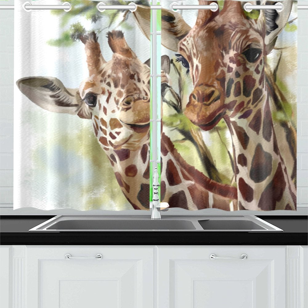 MKHERT Two Giraffes Window Curtain Kitchen Curtains Window Treatments ...