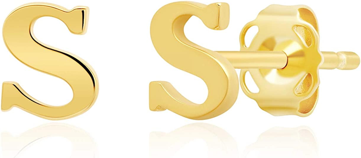 14k Yellow Gold Small Script Initial Letter Stud Earrings for Women | 5mm 14k Gold Stud Earrings ...