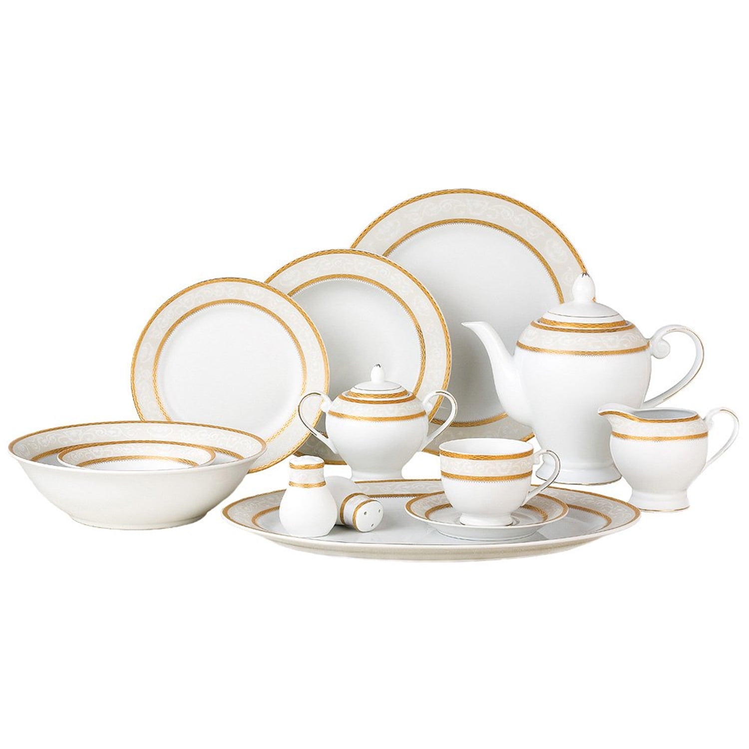 57 Piece Gold Border Dinner Set, Service for 8. By Lorren Home Trends ...