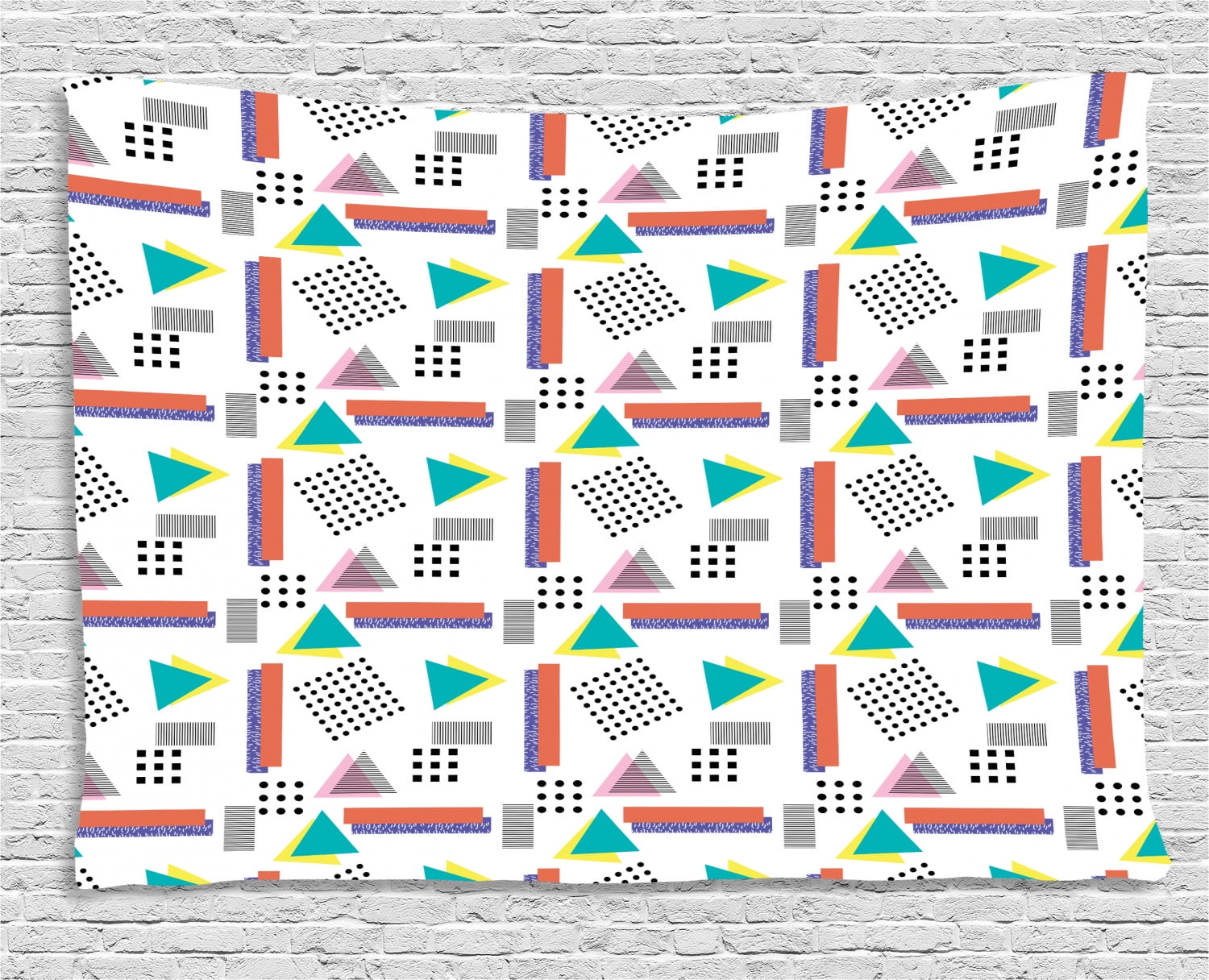 90s Decorations Tapestry, Memphis Style Geometric with Dots Barcode ...