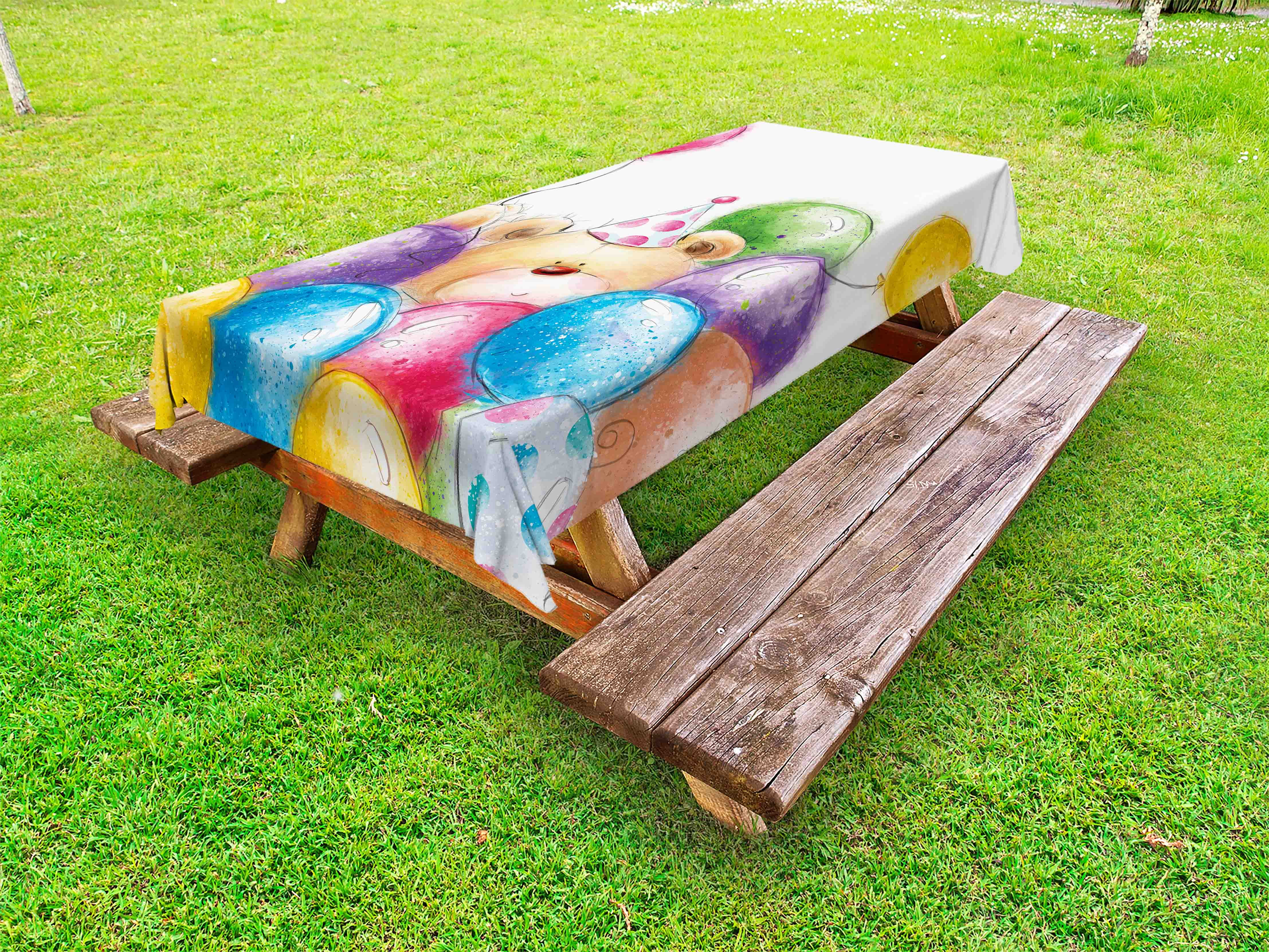 Kids Birthday Outdoor Tablecloth, Hand Drawn Style Childish Design ...