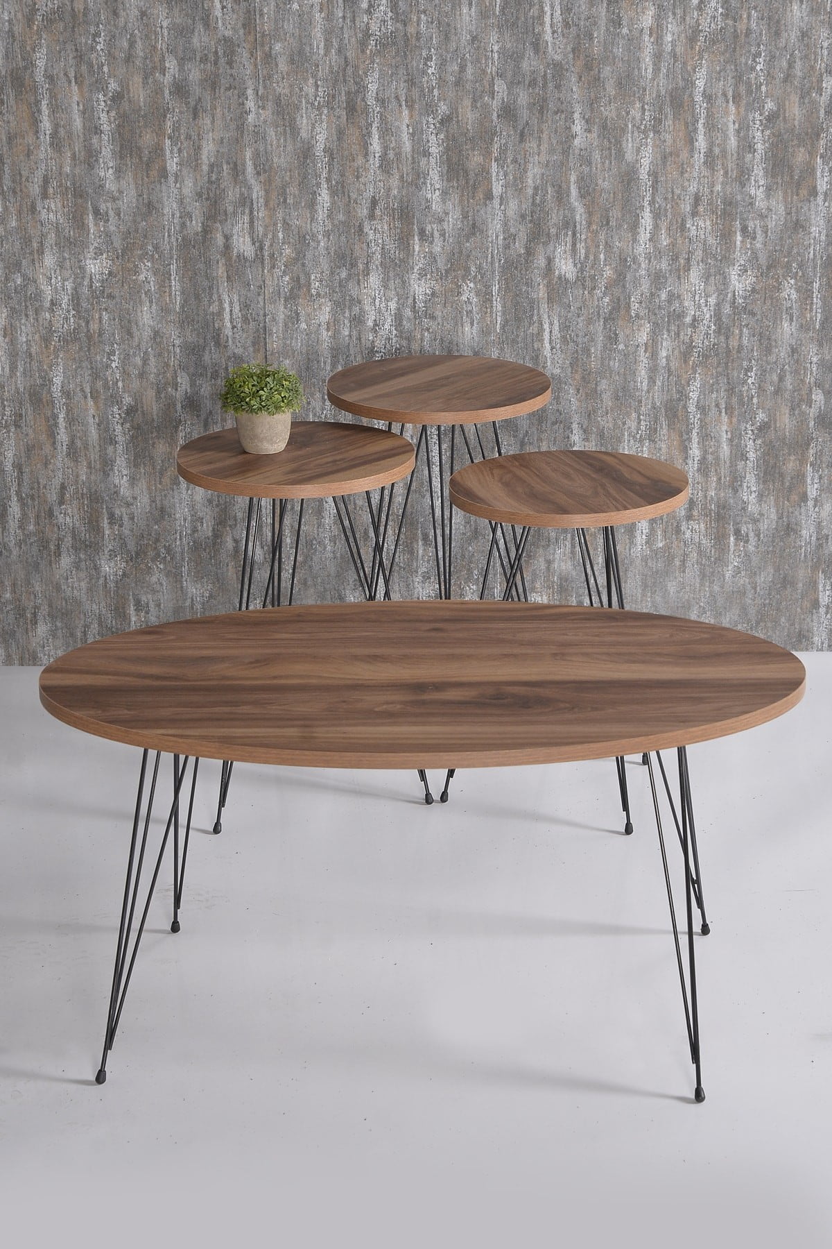 Walnut Oval Coffee Table Set of 3 Modern Round Nesting Coffee Tables ...