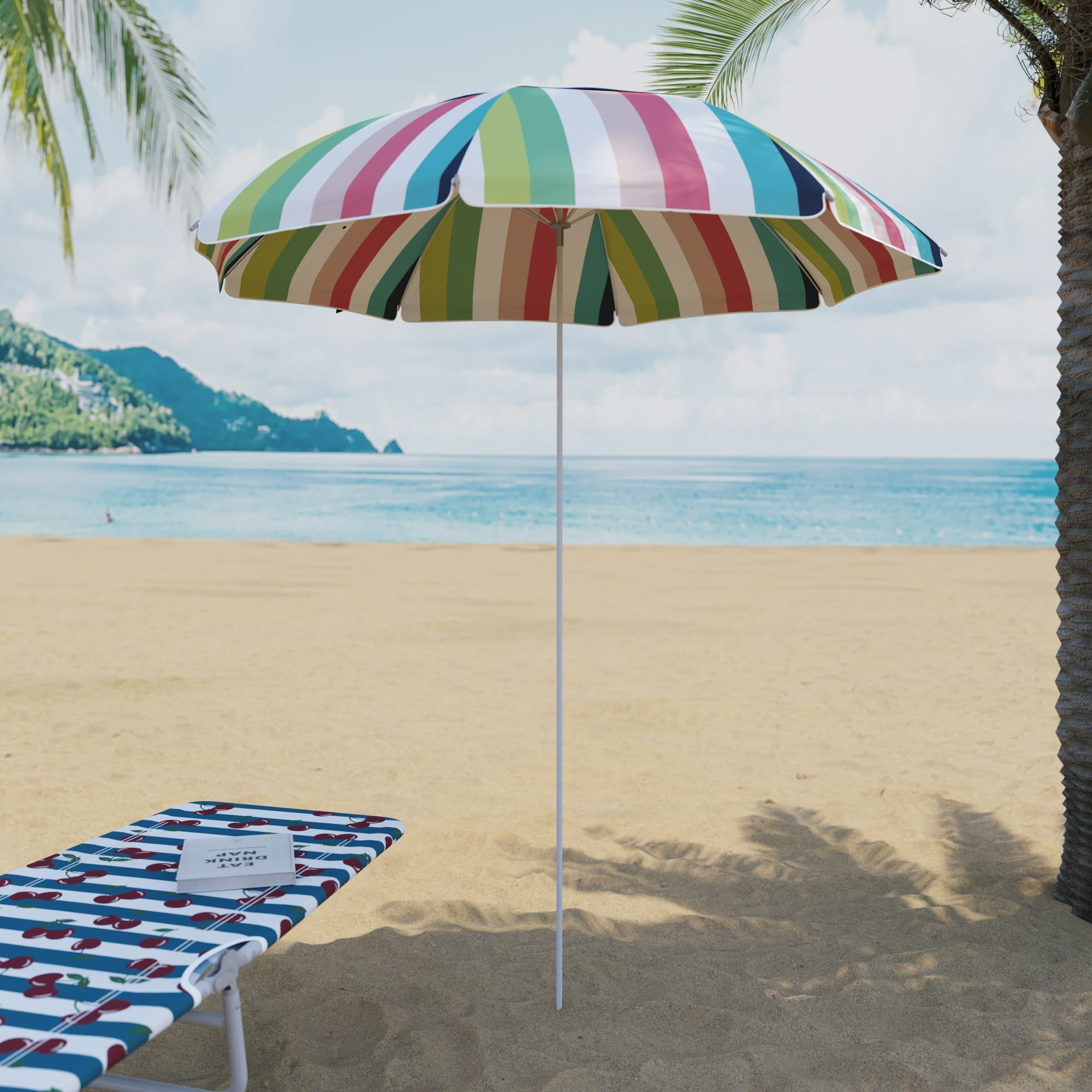 Click here for Mainstays 7 Ft. Multi-Striped Octagonal Beach Umbr... prices
