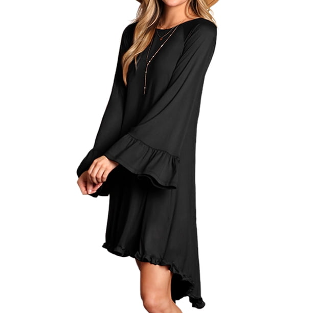 Doublju Womens Ruffle Detail Long Sleeve Dress With Side Pocket ...