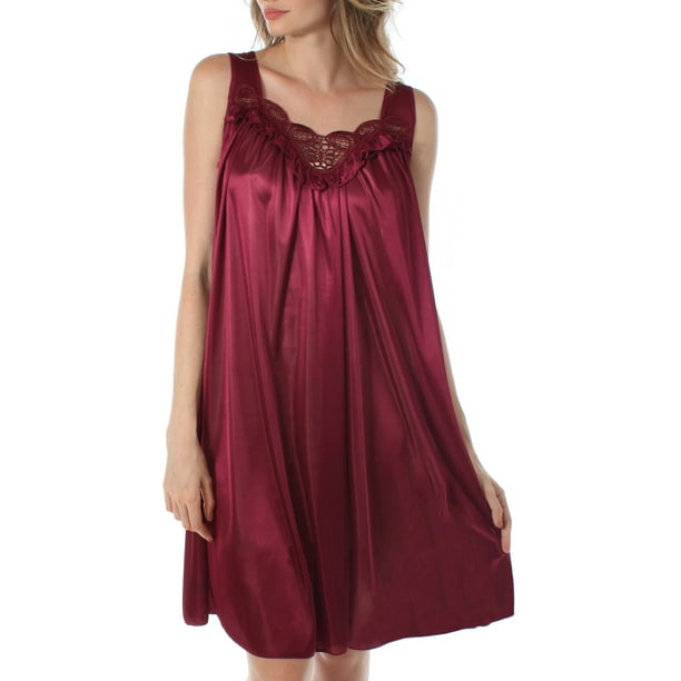 Venice Womens Silky Looking Embroidered Nightgown 06 X Large Wine