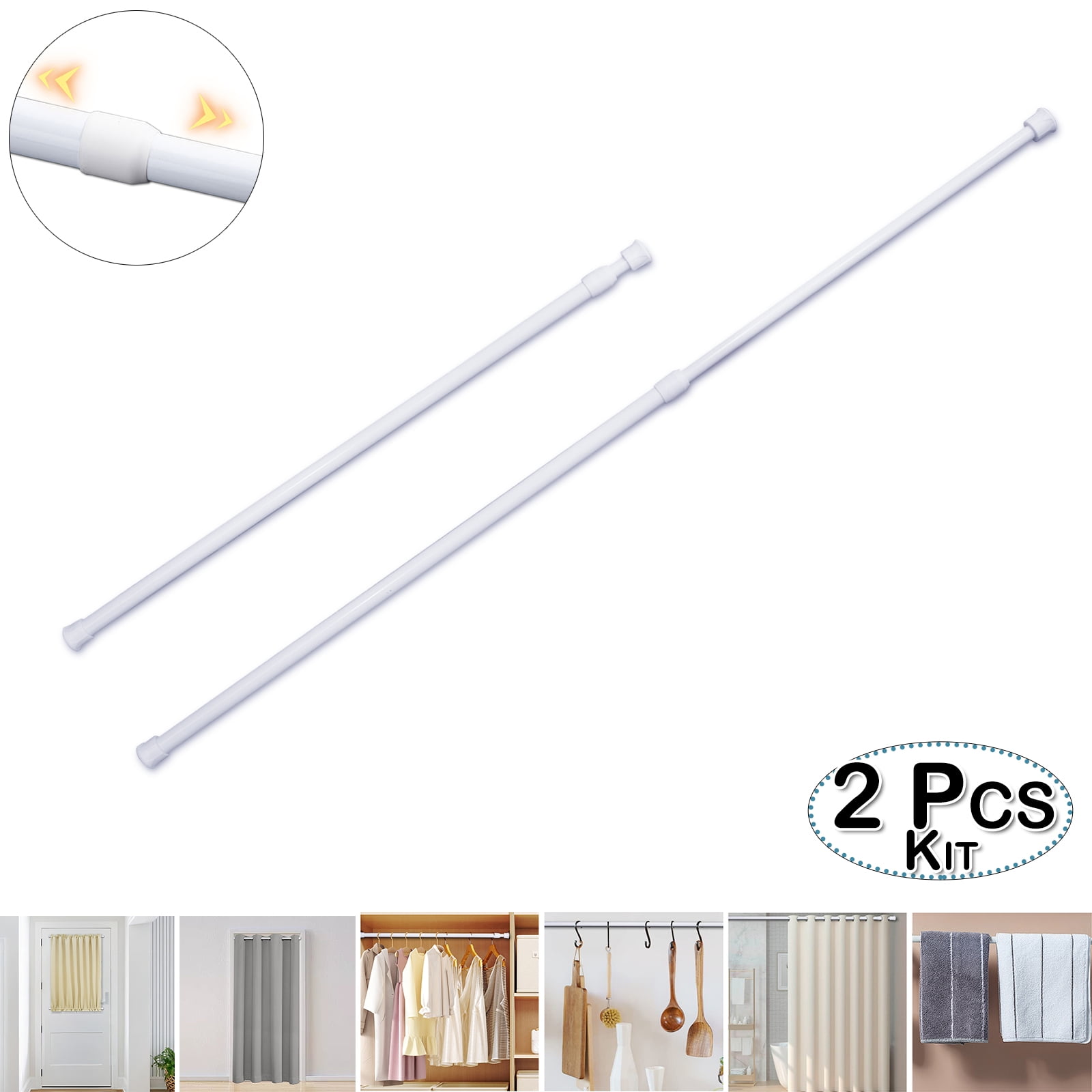DONGPAI 2 Pack White Tension Curtain Rod Adjustable Expandable Poles ...