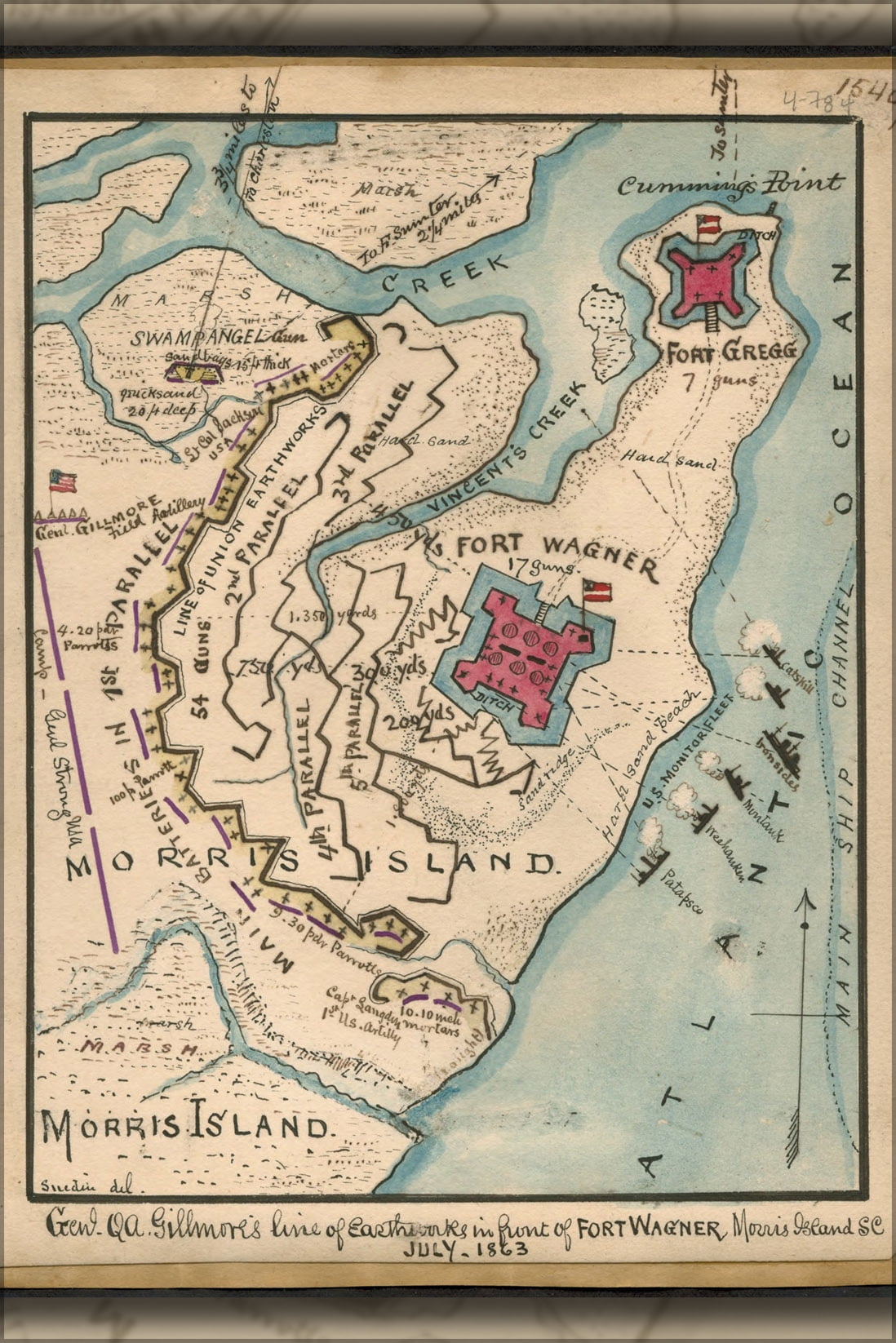 24"x36" Gallery Poster, map earthworks Morris Island South carolina ...