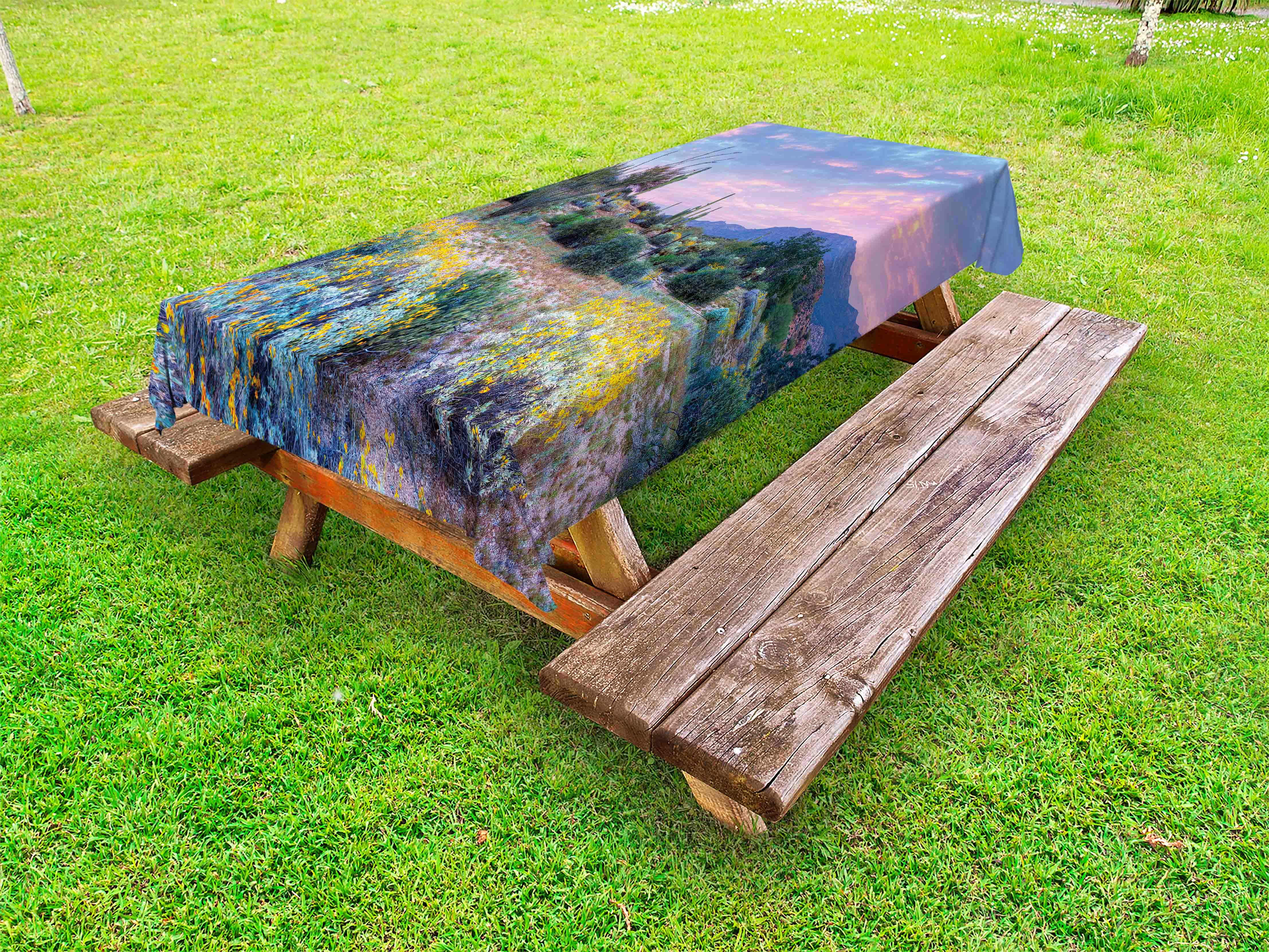 Cactus Outdoor Tablecloth, Sunset in a Mountain with Sun Beams Clouds ...