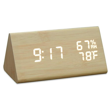 Wood Digital Alarm Clock, Led Time Display Wooden Digital Desk Clock 3 ...