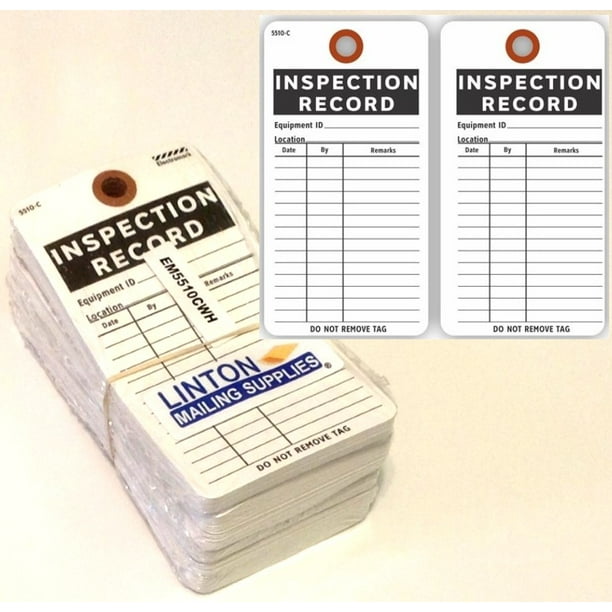 Equipment INSPECTION RECORD (2-Sided), 3" x 5.75", Black Print on White ...