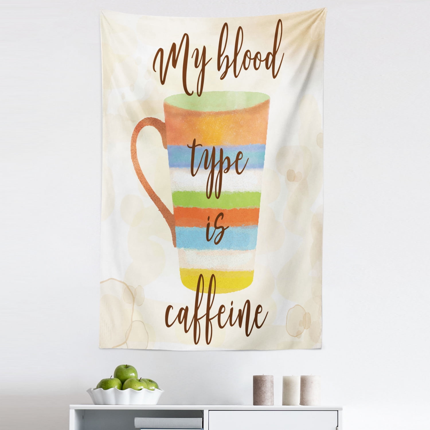 Coffee Tapestry, Writing of My Blood Type is Caffeine Words with Retro ...