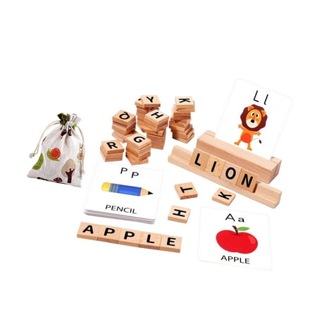 Montessori Wooden Blocks Spelling Game with Flash Cards Words Preschool ...