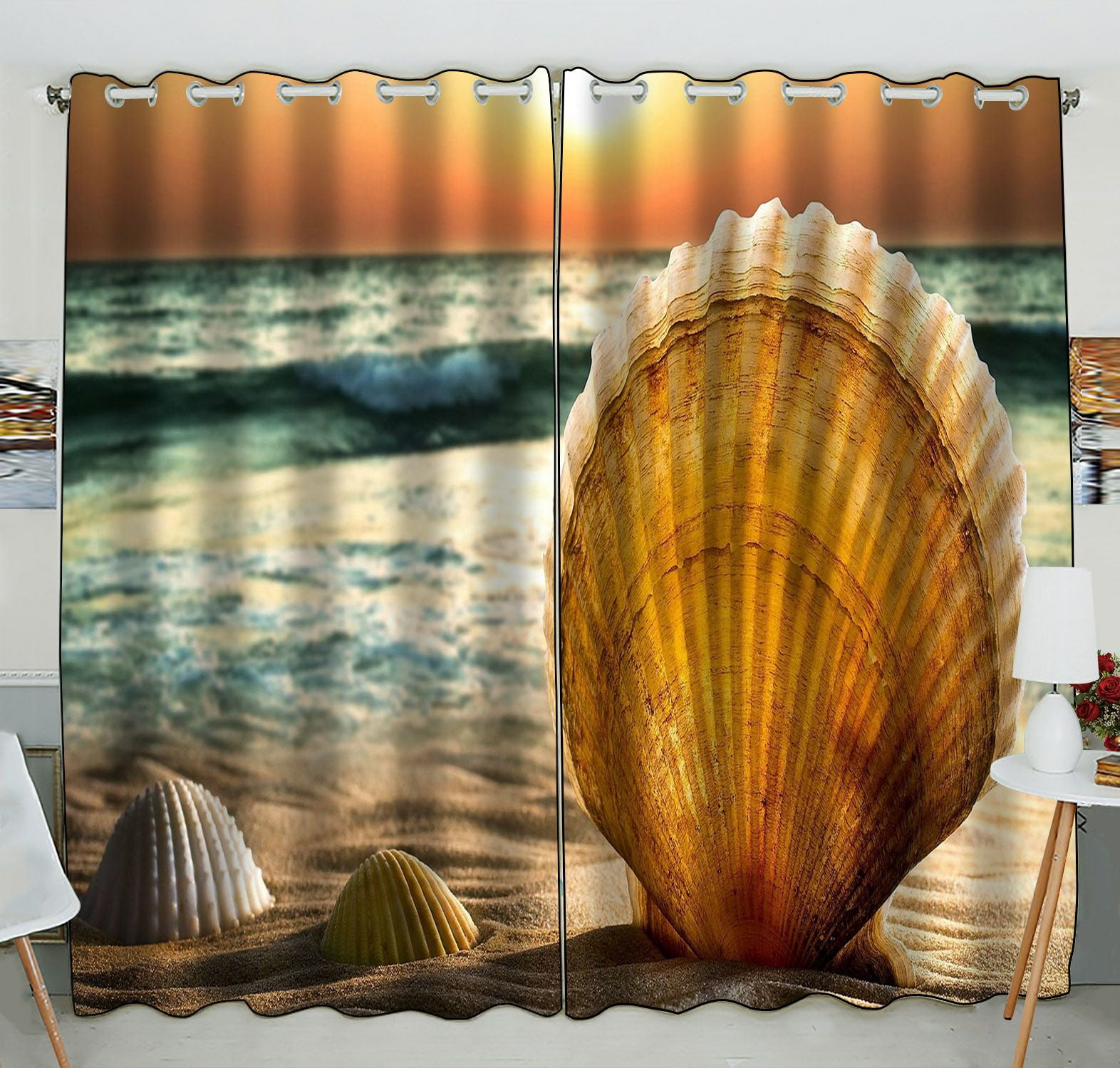 ZKGK Sunset Sea Beach Seashell Window Curtain Drapery/Panels/Treatment ...