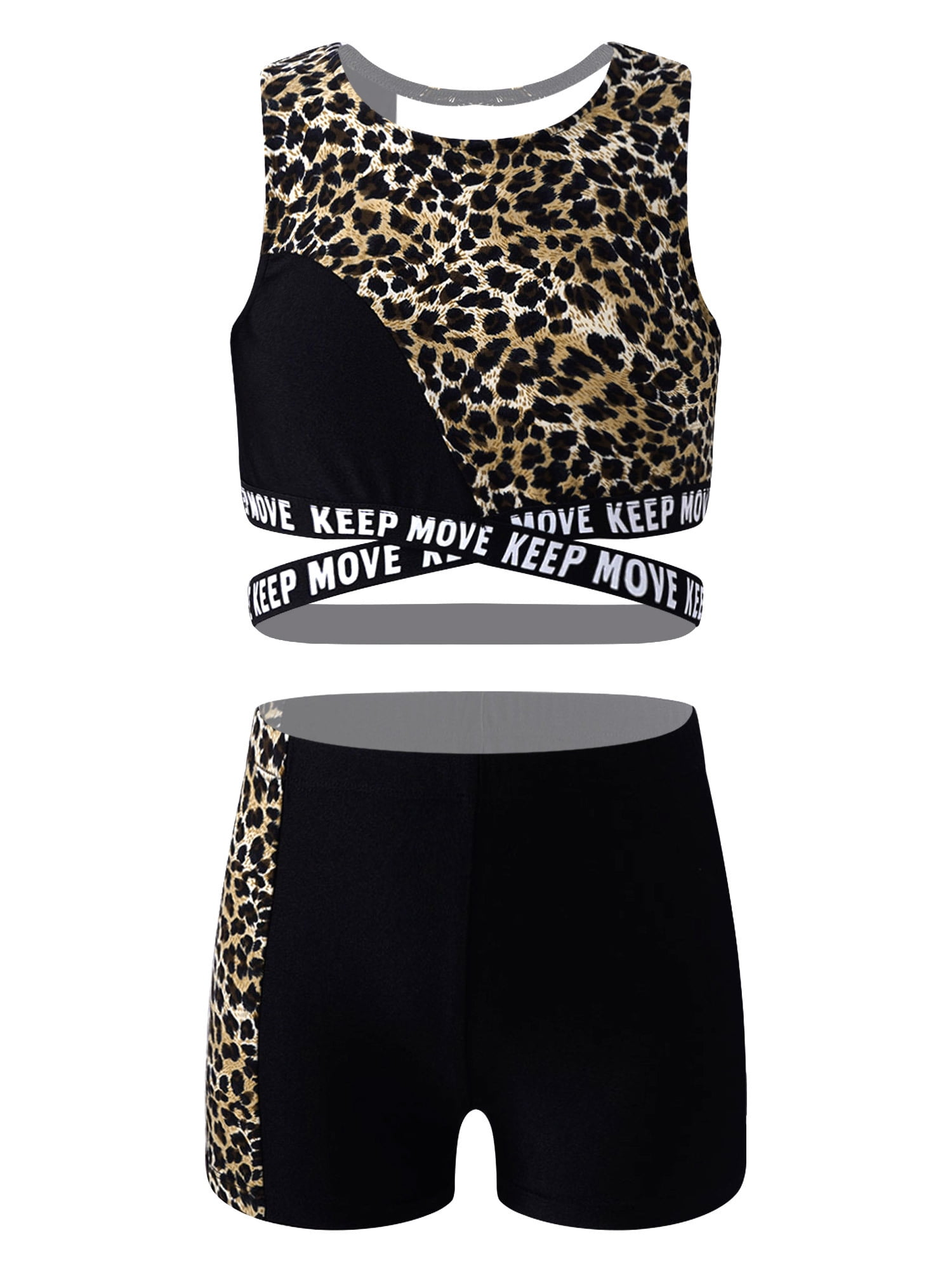 YEAHDOR Girls 2Pcs Leopard Prints Activewear Set Crop Top Vest with ...