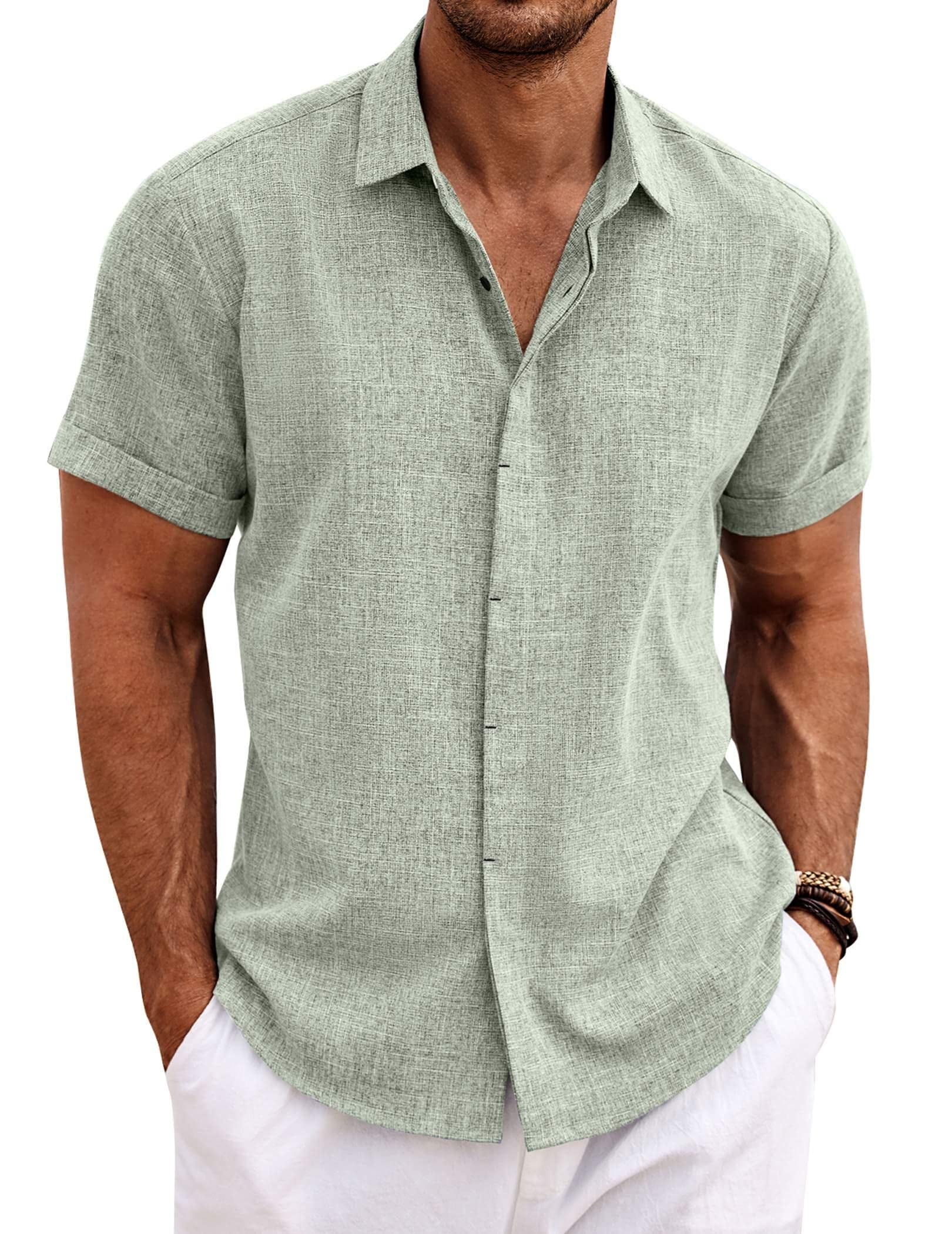 Camisa COOFANDY de lino para hombre, casual, con botones, corte ...