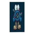 Fun Cartoon Character Beach Towel - Large Expressive Eyes Blue Body Red ...