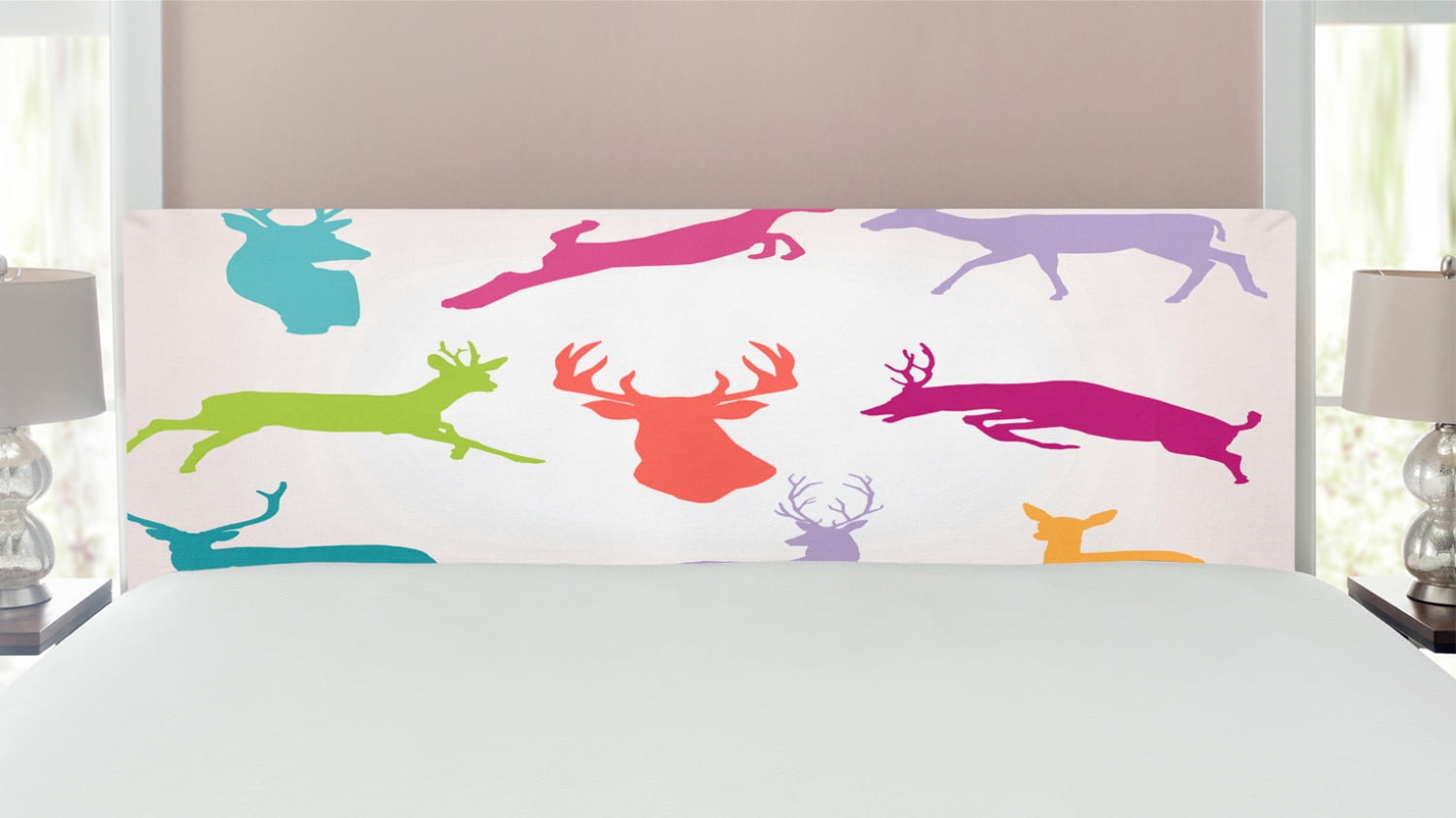 Antlers Headboard, Silhouette Arragement of Jumping Running Walking ...