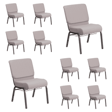 (10 PACK) 18.5'' Wide Light Gray Fabric Church Chair with Book Rack and ...