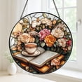 Cozy Library Tea Scene Stained Glass Style Window Hanging - Walmart.com